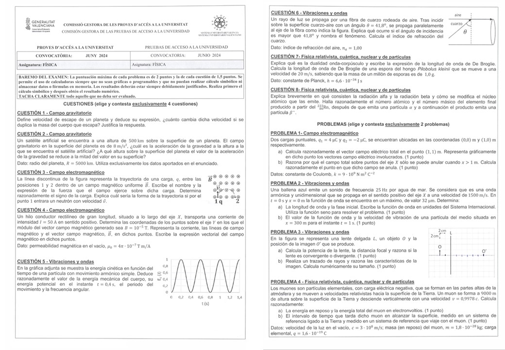 Examen Física Selectividad Comunidad Valenciana Junio 2024 - Didactys