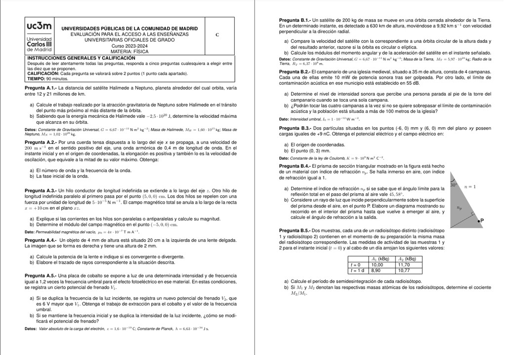 Examen Física Selectividad Madrid Junio 2024 - Didactys