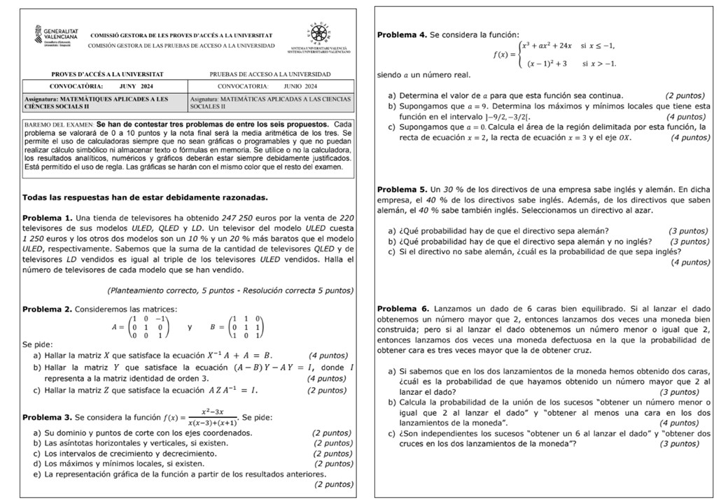 Examen Matemáticas CCSS Comunidad Valenciana Junio 2024 - Didactys